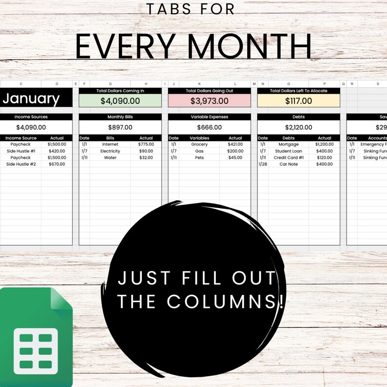 Easy Paycheck Monthly Budget Planner, Yearly Finance Tracker, Google ...