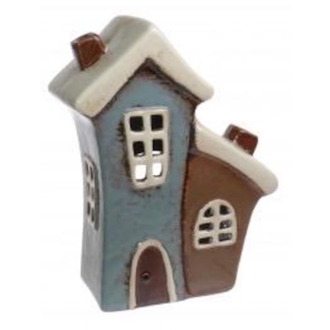 Blue Ceramic Tea Light House - Etsy