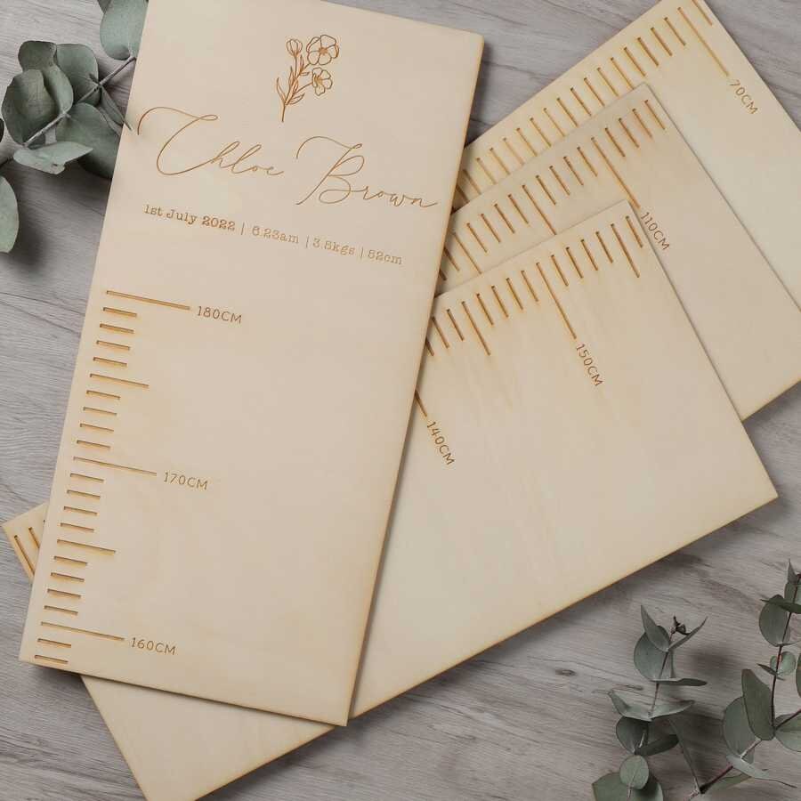 Timber Ruler Height Chart Floral Birth Details - Etsy