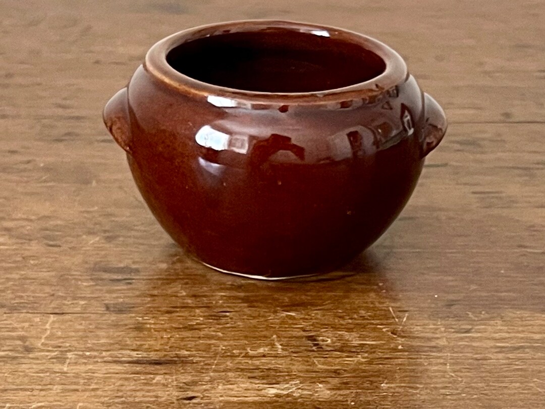 Vintage Bean Pot Individual Size USA Brown Glaze With Handles Stoneware ...
