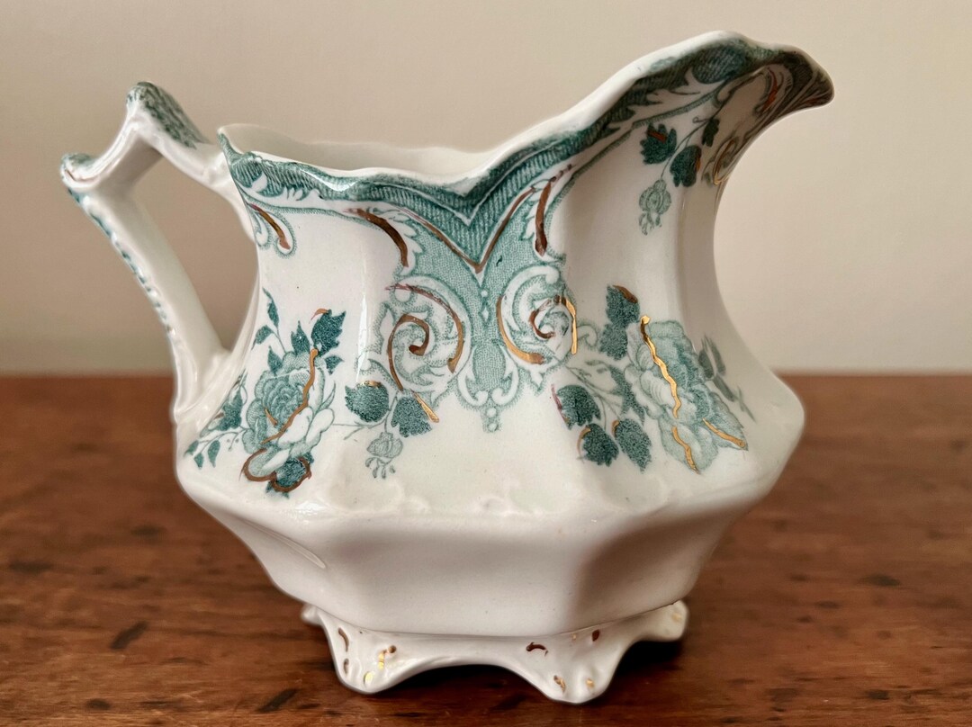 Vintage Creamer W.H. Grindley Milton Aqua Transferware With Gold ...