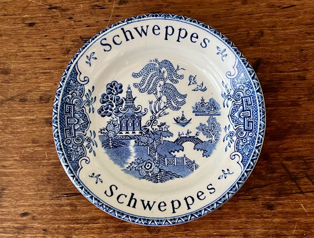 Vintage Advertising Schweppes Tip Dish Transferware Blue Willow Ceramic ...