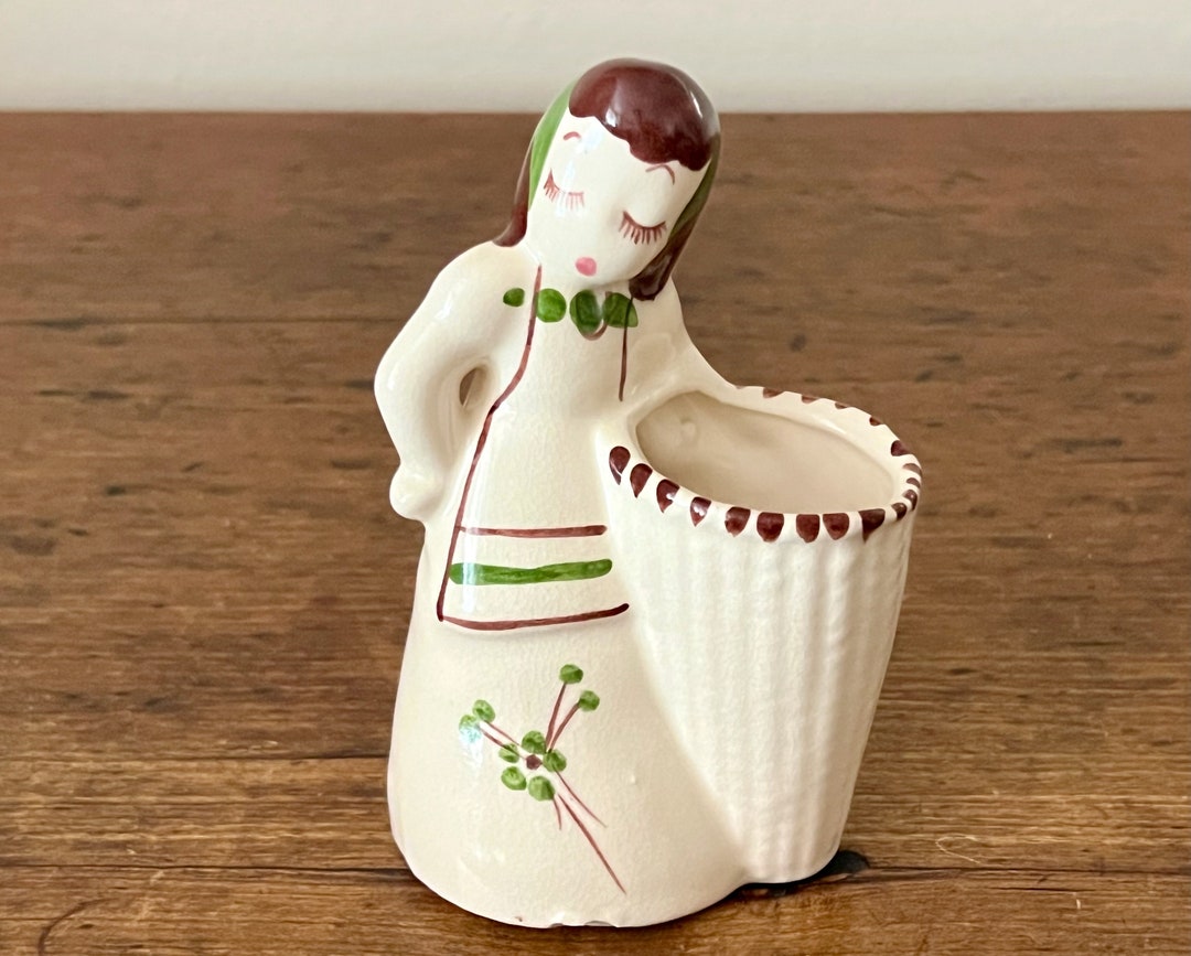 Vintage Dee Lee Pottery Girl With Basket Vase or Planter 1940's ...