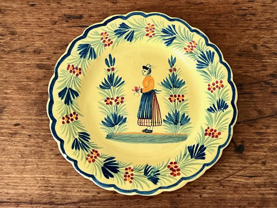 Vintage Quimper Soleil Breton Bread Plate Woman in Traditional Dress ...