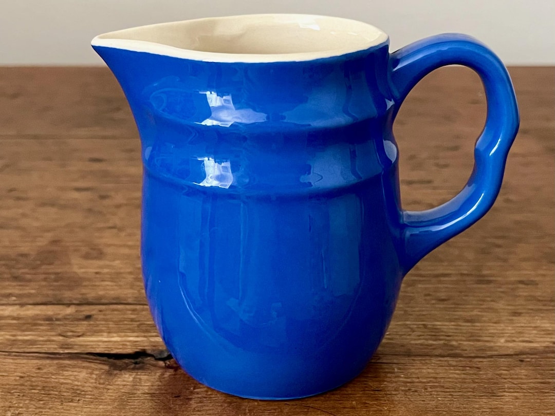 Vintage Creamer Oxford Stoneware Blue Made in USA Ringed Style ...