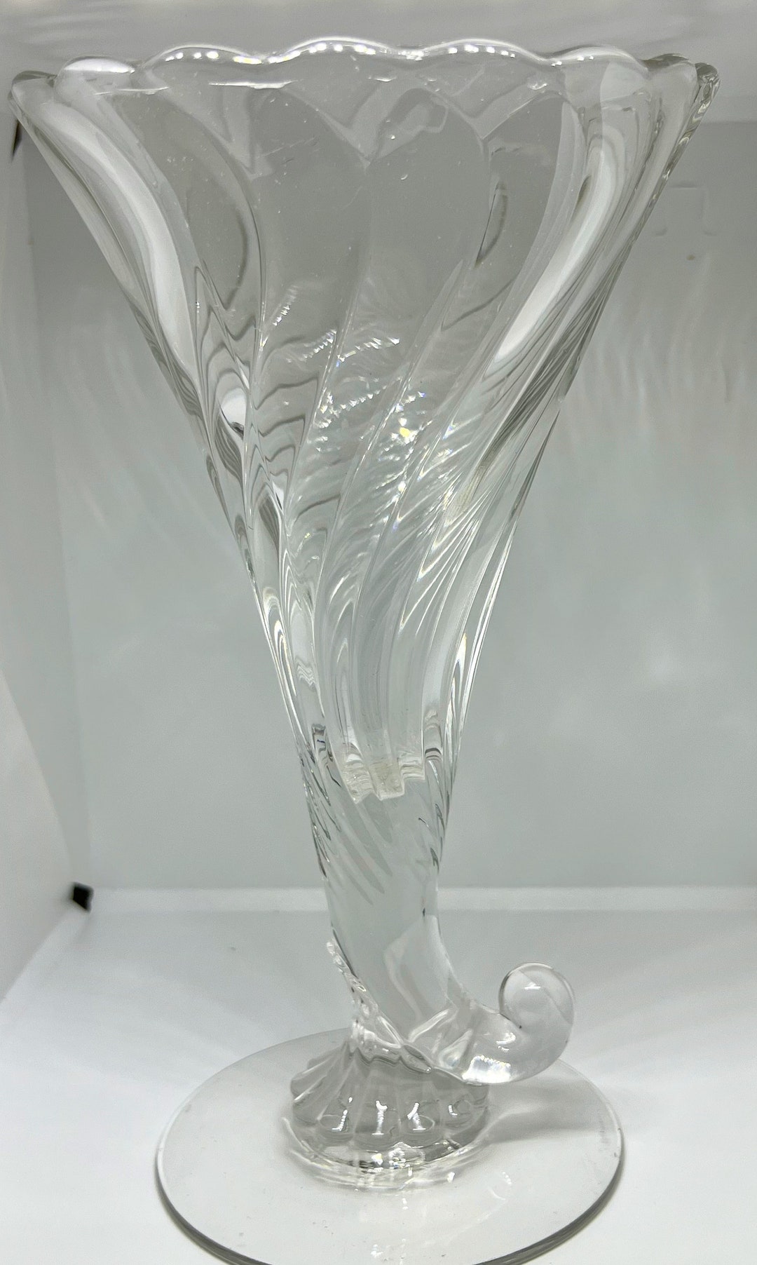 Vintage Fostoria Colony 9" Cornucopia Vase Crystal Clear American ...