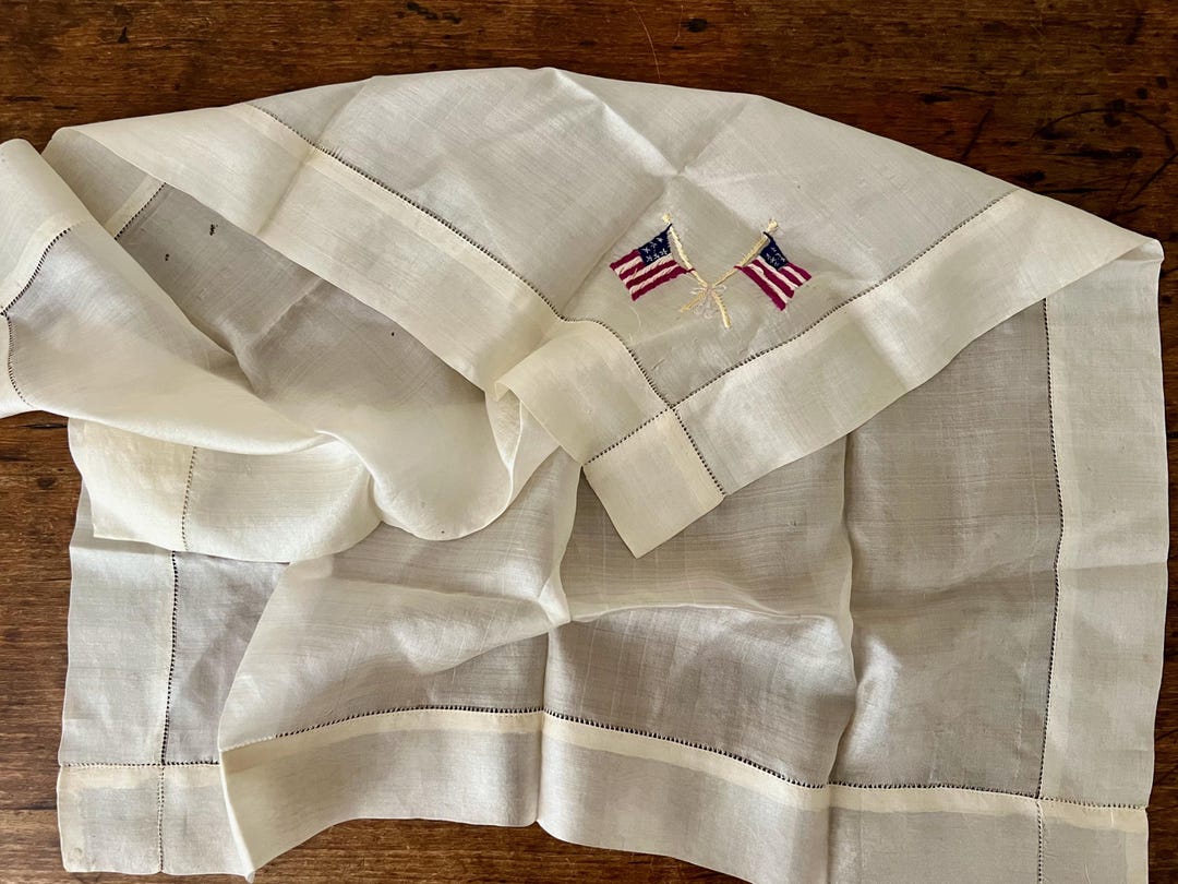 Antique WWI Silk Handkerchief Crossed American Flags Embroidered ...