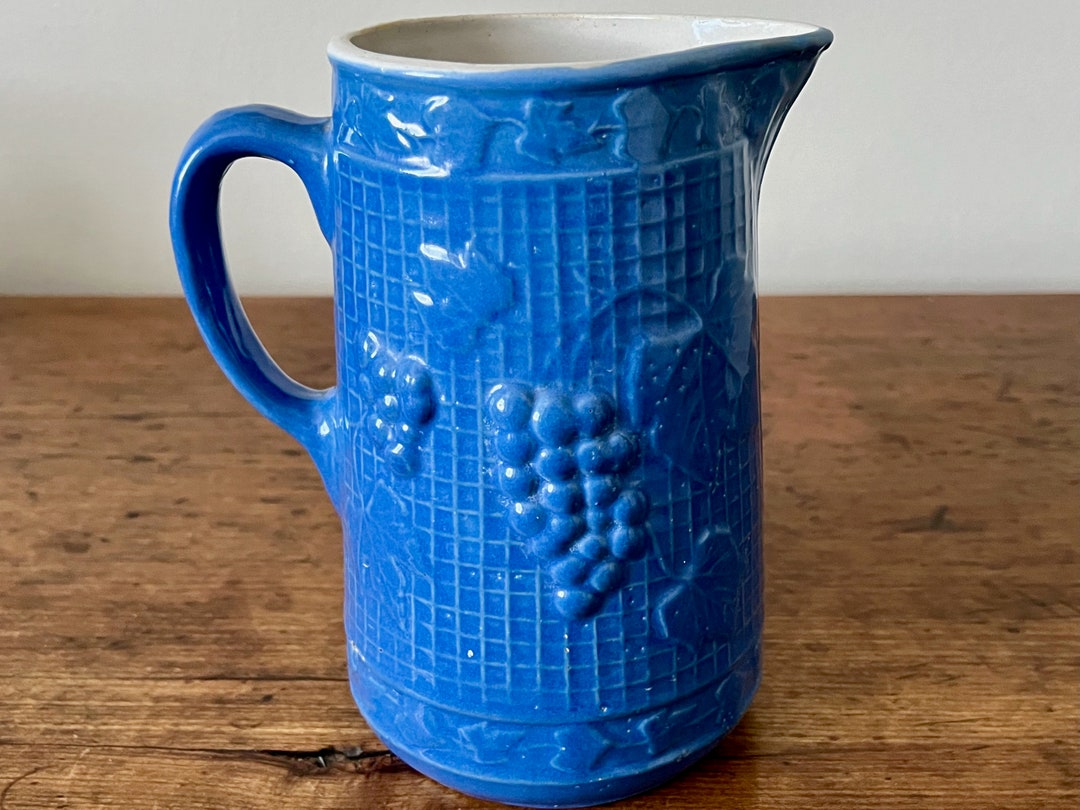 Antique Uhl Pottery Stoneware Pitcher, Blue Grapes Trellis Design - Etsy