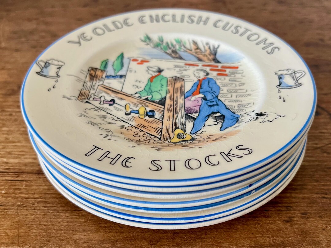 Vintage Ye Olde English Customs Bread Plates Burgess & Leigh ...