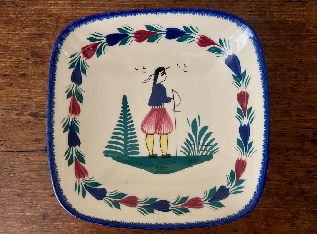 Vintage HB Quimper Breton Square Serving Bowl Signed France Faience ...
