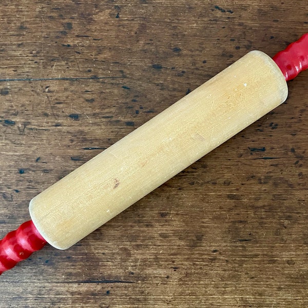 Vintage Rolling Pin Red Handles - Etsy