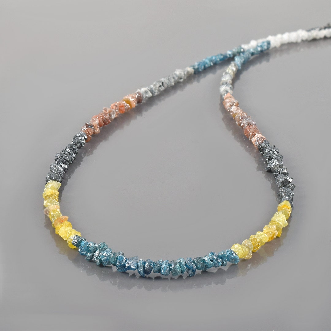Natural Multicolor Diamond Necklace, Raw Rough Diamond Beads Nuggets 18 ...