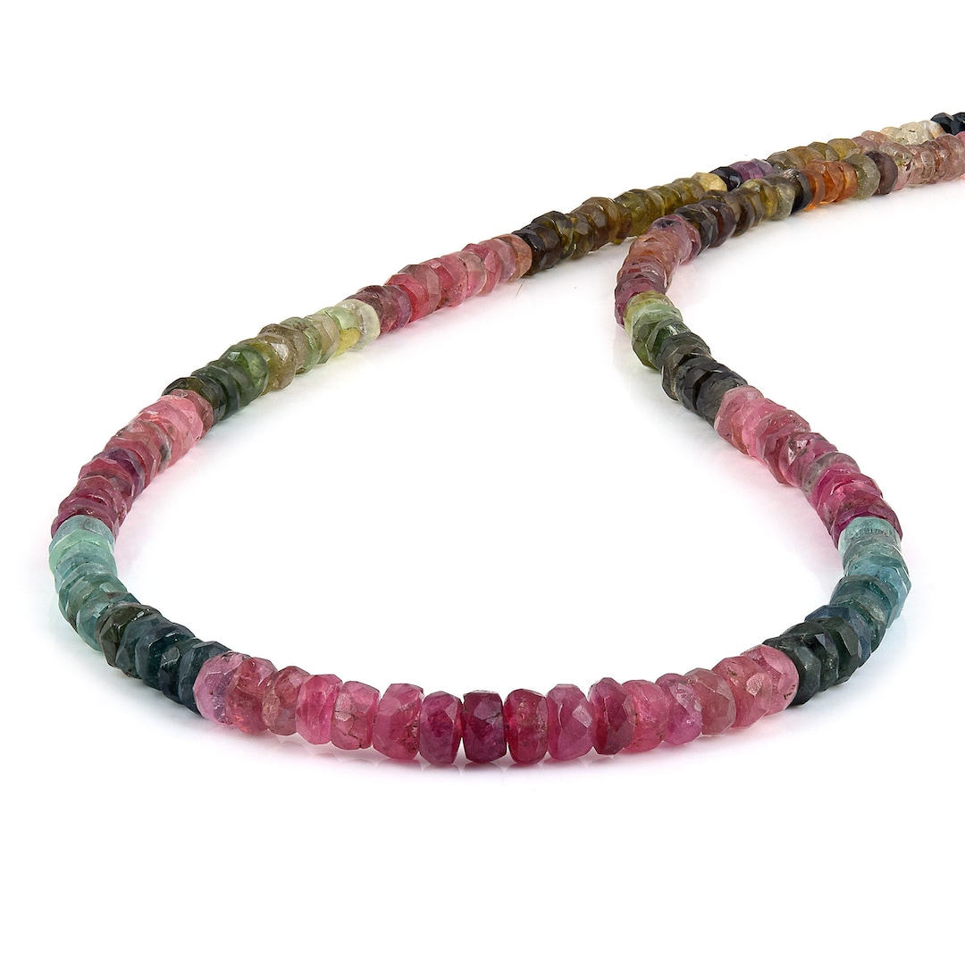 Multi Tourmaline Necklace, 925 Sterling Silver, Gemstone Rondelle Beads ...