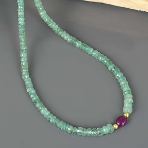 Genuine Columbian Emerald & Ruby Necklace,multicolor Gemstone 18 Beaded ...