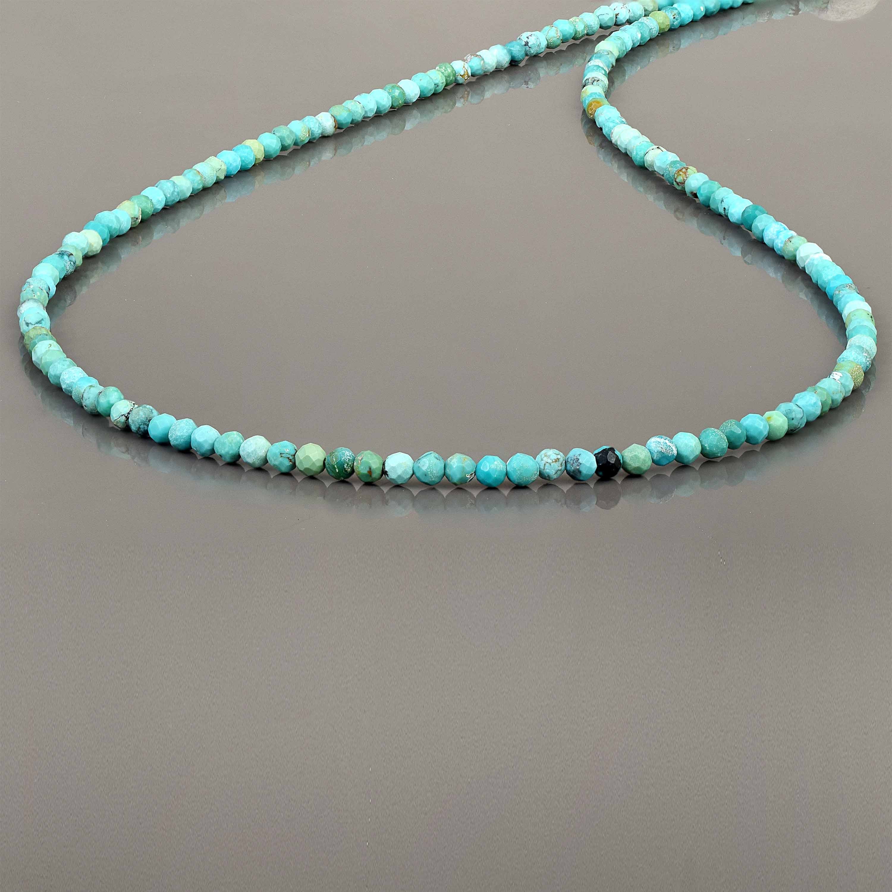 Genuine Turquoise Tiny Seed Beads Necklace Round Faceted - Etsy