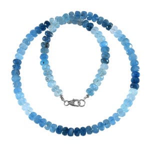 Natural Sea Blue Aquamrine Beads Necklace, Handcrafted 925 Sterling ...