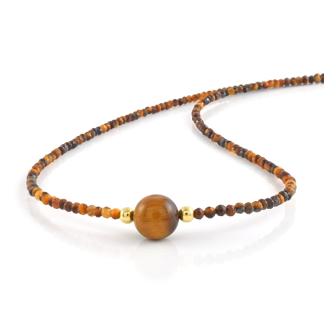 2.5mm Genuine Tigers Eye Beaded Necklace Jewelry for Boyfriend Golden ...