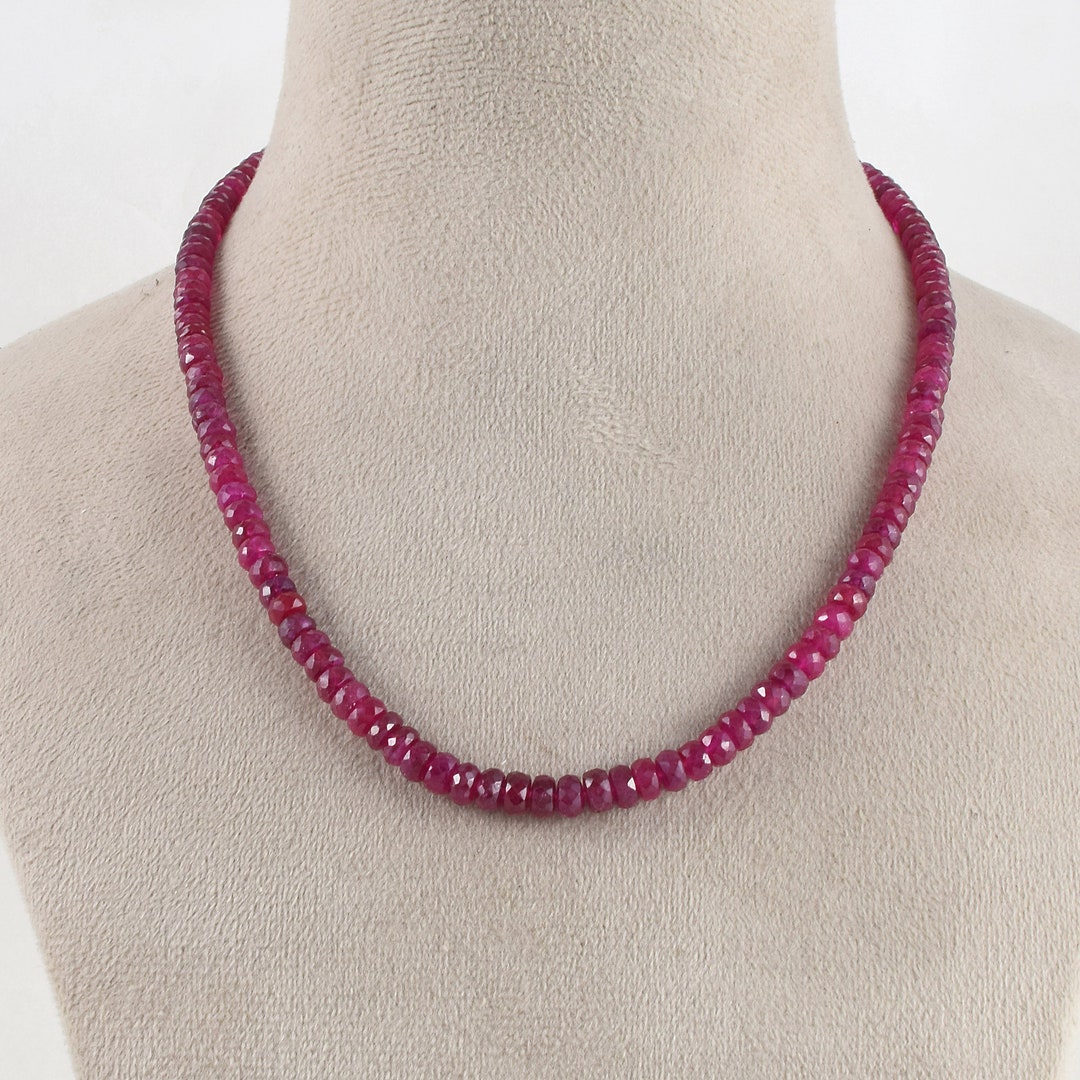 Natural Ruby Faceted Stone Necklace in 925 Sterling Silver - July ...