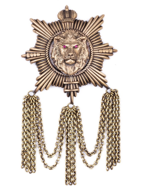 Antique Gold Lion Pin Leo Birthday Zodiac brooch set Lion | Etsy