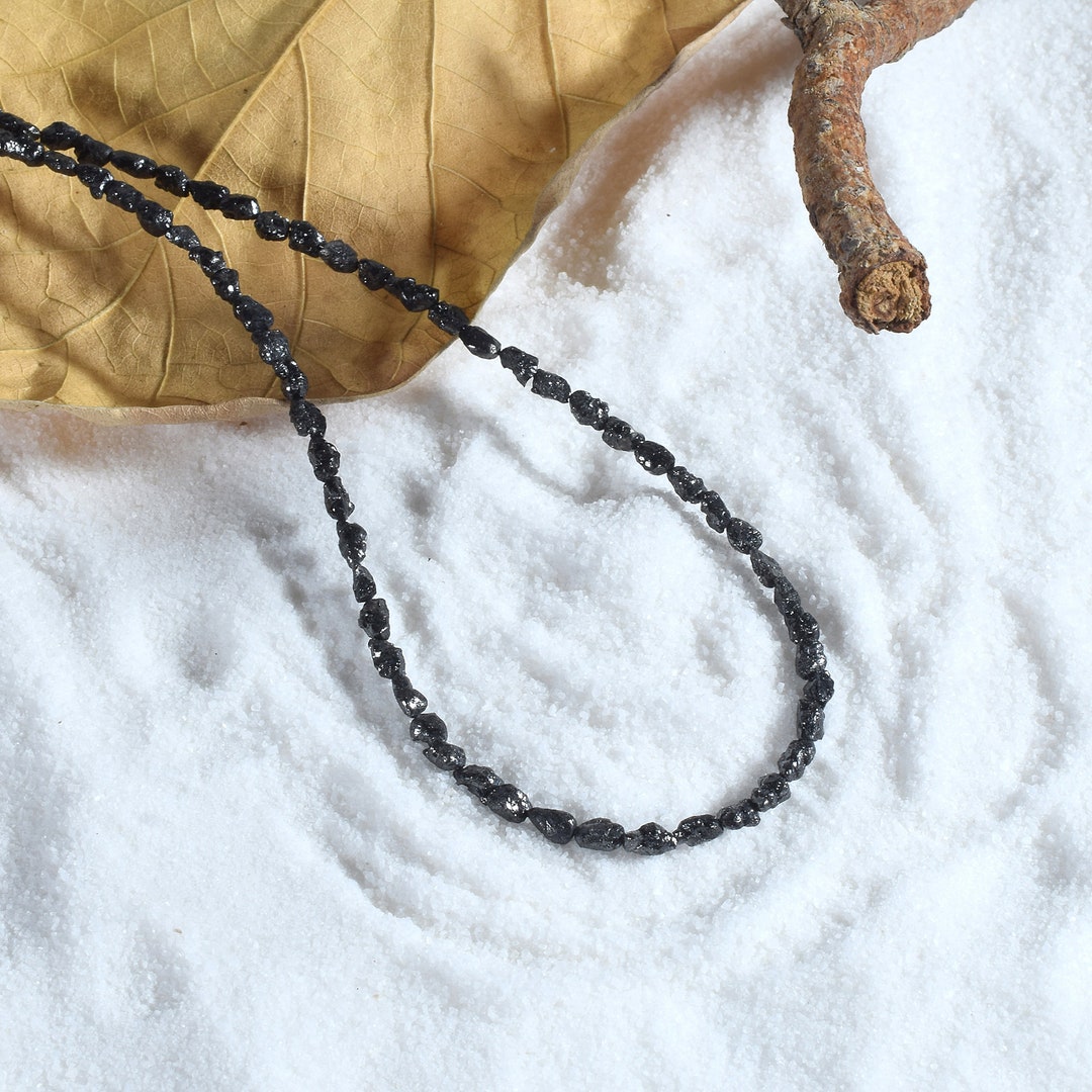 Black Diamond Necklace, Raw Rough Diamond Jewelry,925 Silver Diamond ...
