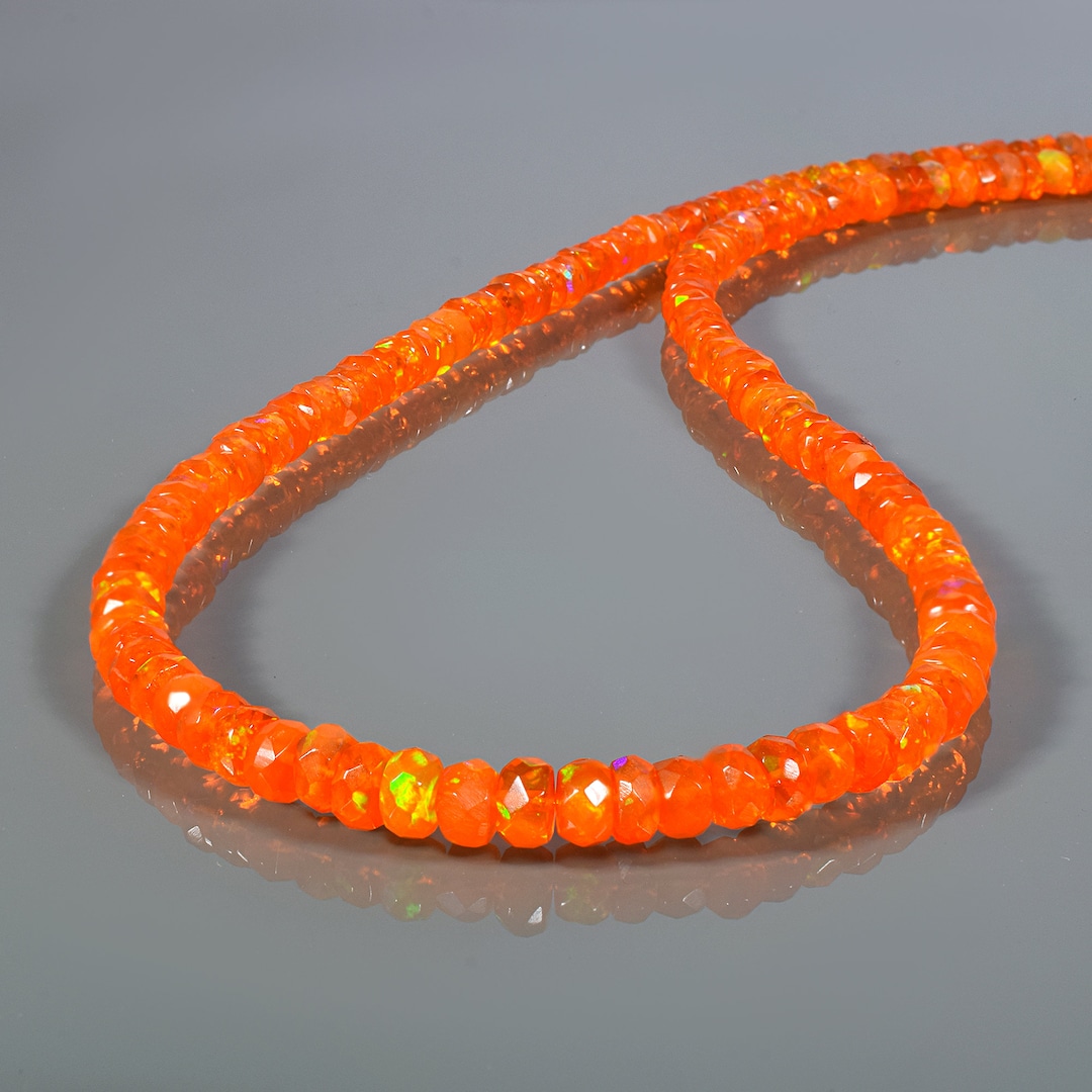 Handcrafted Orange Fire Opal Necklace – Sterling Silver Beaded Chain - Etsy