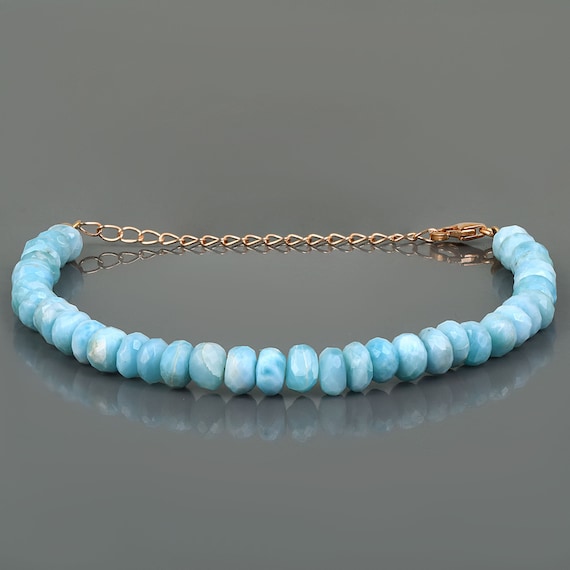 Natural Larimar Bracelet Smooth Roundel Beaded Larimar Gemstone Jewelry Gift Blue Stone Larimar Gift Healing Power Larimar Crystal Bracelet