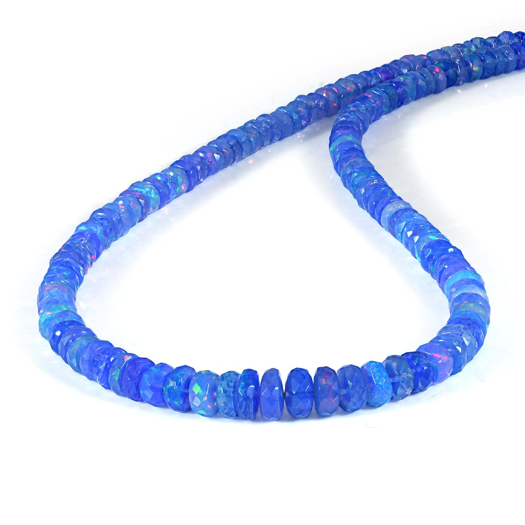 Sparkling Blue Ethiopian Opal Necklace,fire Opal Beaded Necklace,multi ...
