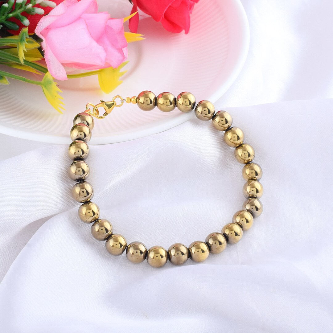 Natural Pyrite Bracelet Genuine Crystal Pyrite Gemstone Bracelet, Stone ...