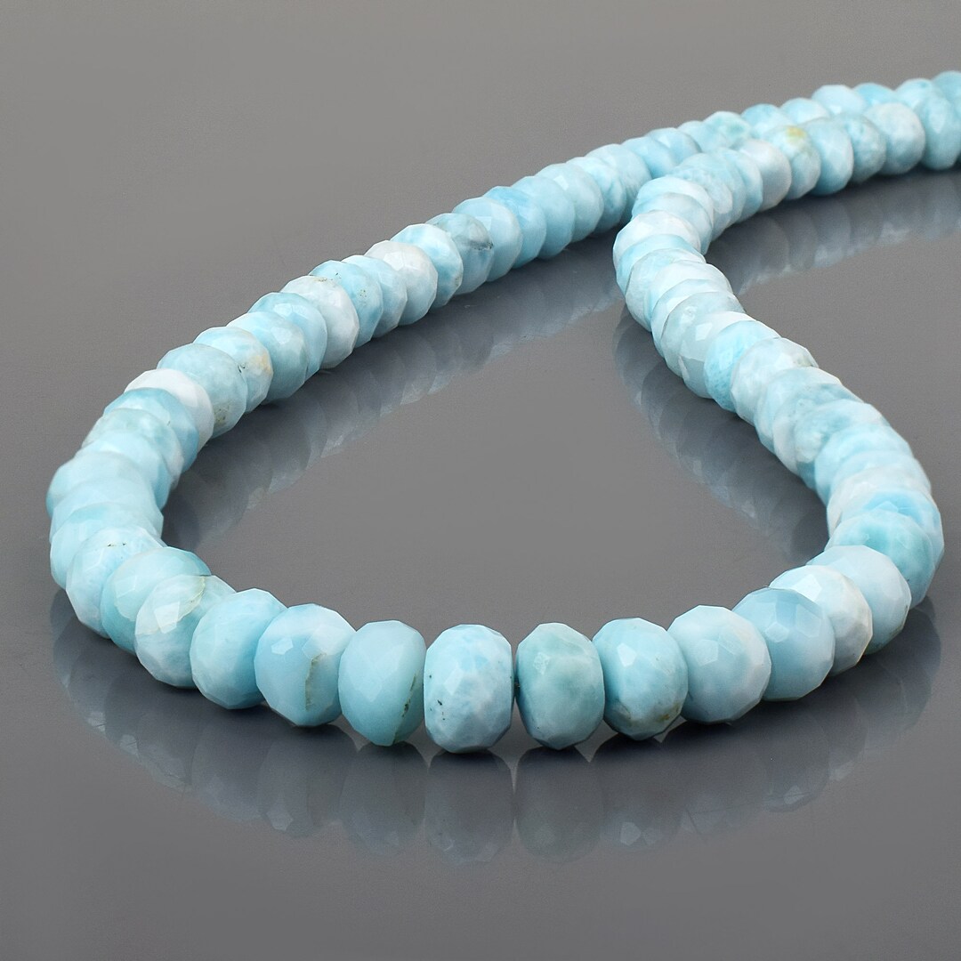 Natural Larimar Necklace, Faceted Rondelle, 925 Sterling Silver, 18" - Etsy