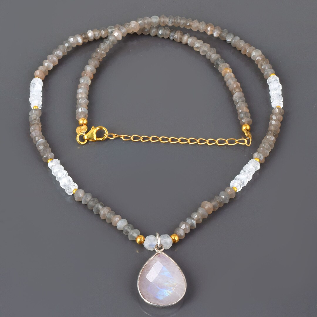 Natural Chocolate Moonstone Necklace,white Rainbow Moonstone Crystal ...