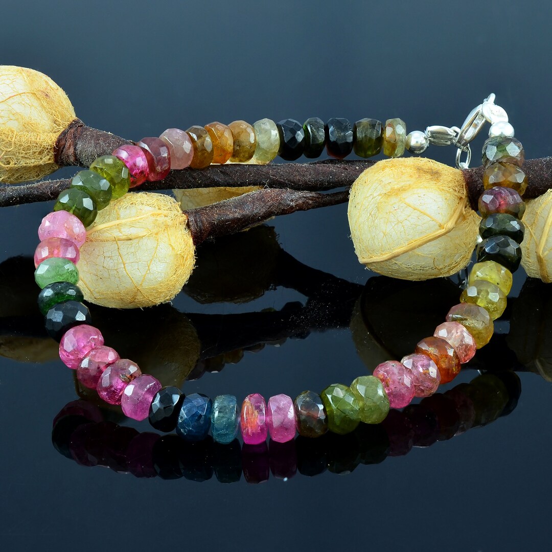 Dainty Multi Tourmaline Bracelet 925 Sterling Silver, Natural ...