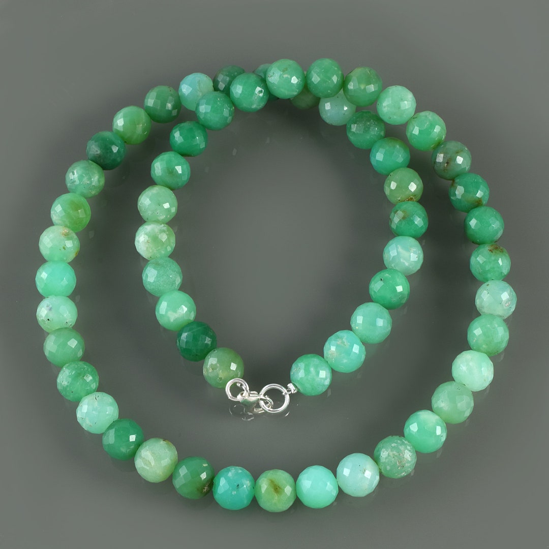 Chrysopraas edelsteen ketting handgemaakte 925 sterlingzilveren kralen ...