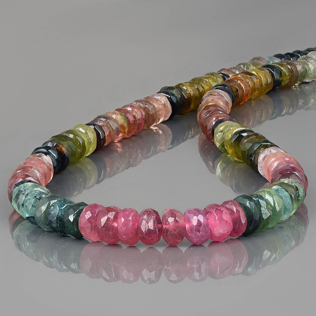 5MM Multi Tourmaline Beads Necklace 925 Silver Chain 18" Rondelle ...