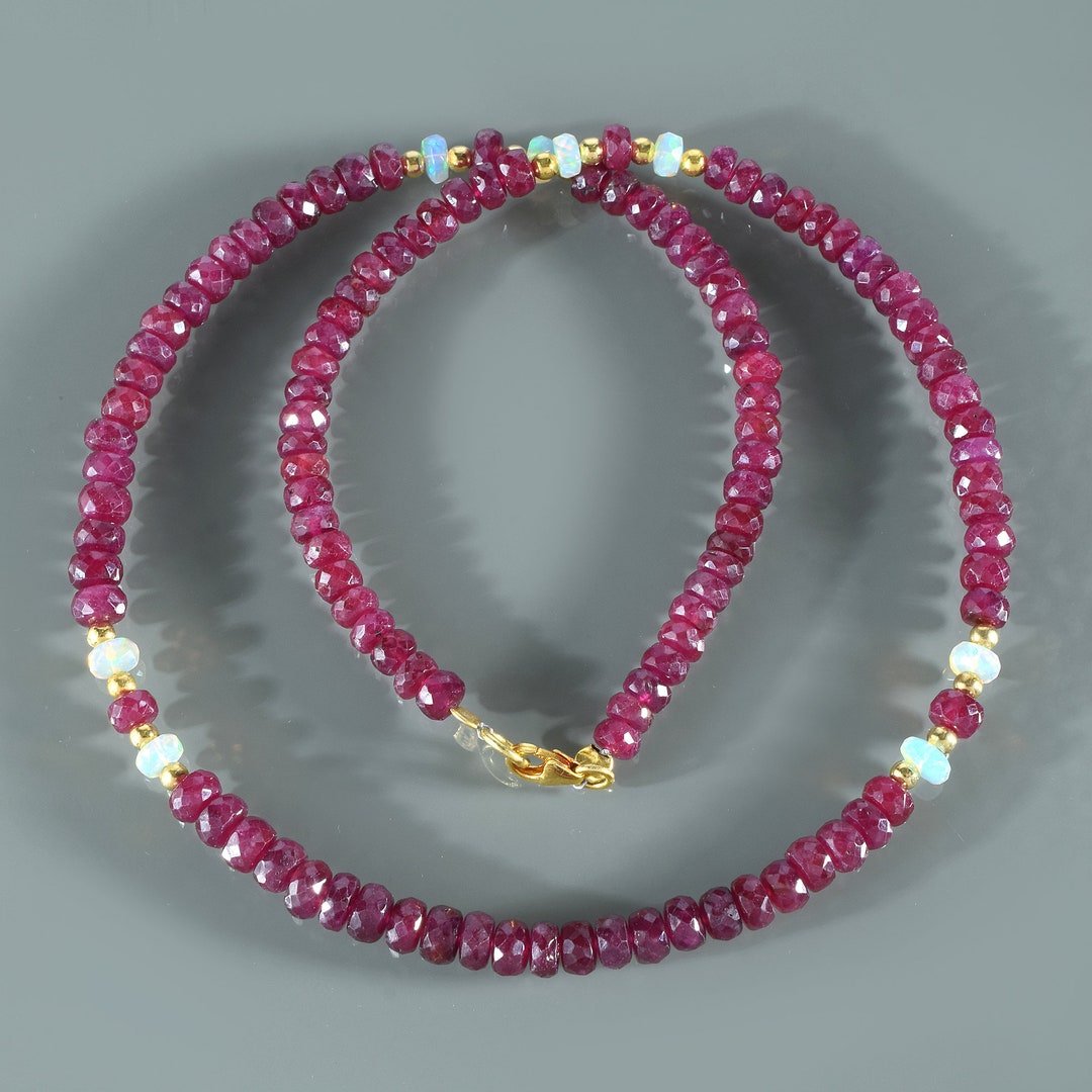 Faceted Ruby Necklace July Birthstone Silver Opal Gemstone Jewelry - Etsy