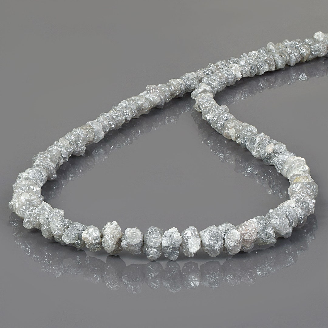 Raw Grey Diamond Beads Necklace - Uncut Nuggets Stone Jewelry - Rough ...