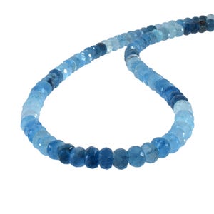 Natural Sea Blue Aquamrine Beads Necklace, Handcrafted 925 Sterling ...