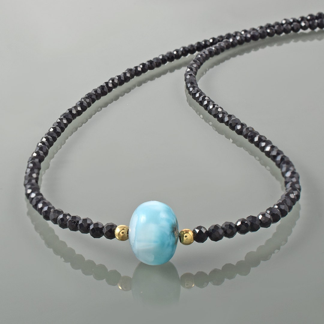 Natural Black Spinel Beads Necklace-sterling Silver Chain Claps-larimar ...