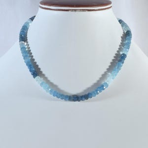 Natural Sea Blue Aquamrine Beads Necklace, Handcrafted 925 Sterling ...