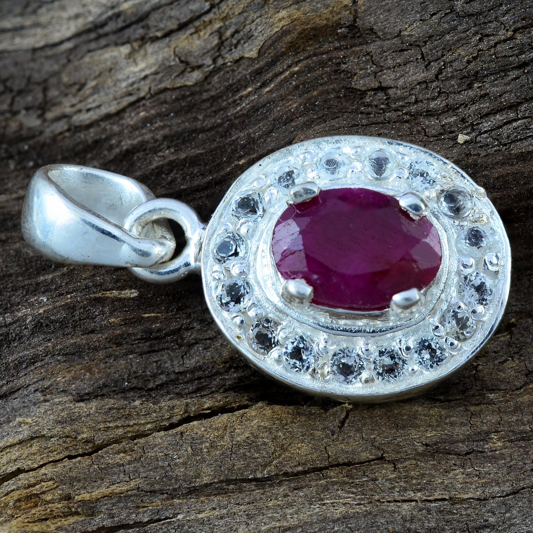 Genuine Ruby Pendant 925 Sterling Silver Ruby Jewelry for Women Topaz ...