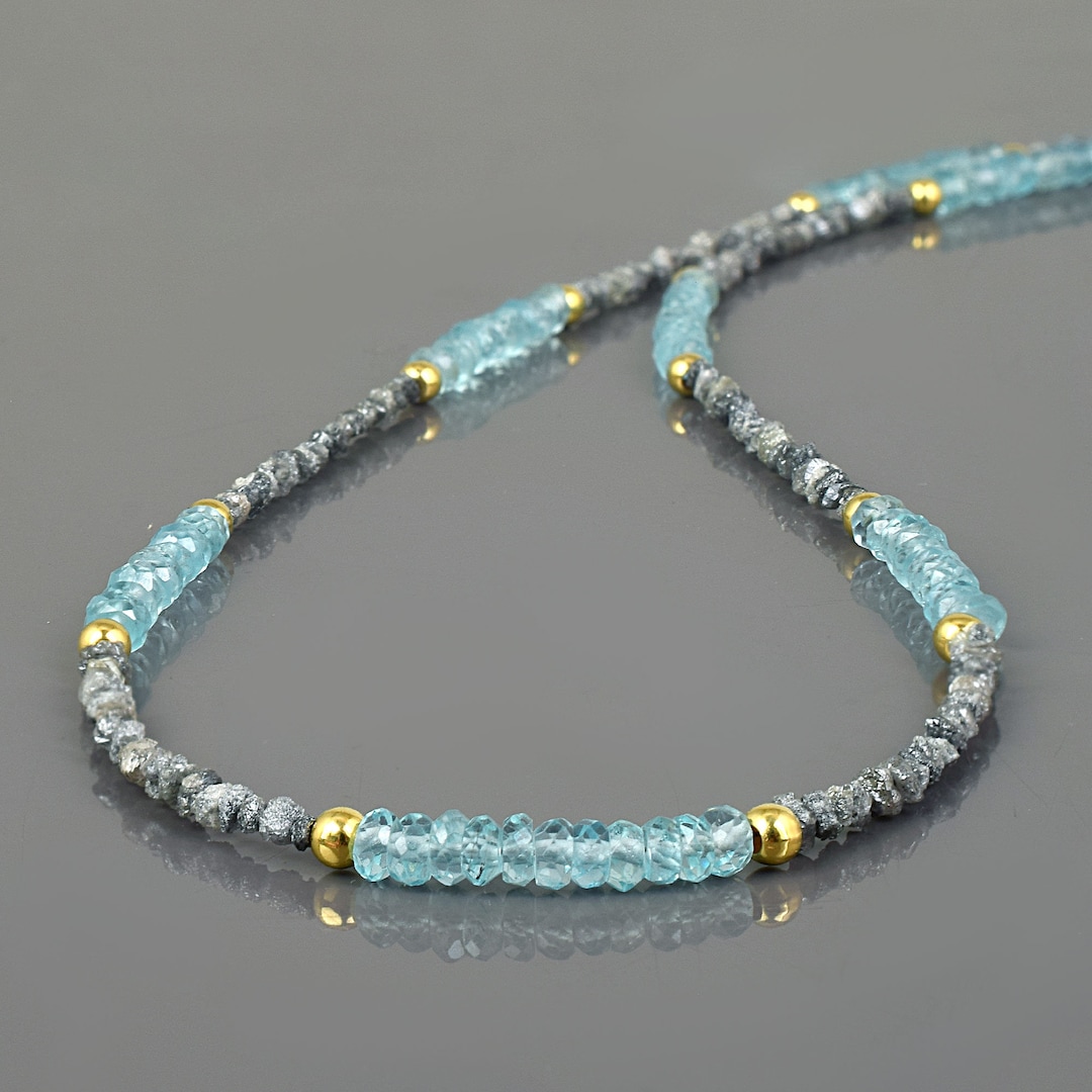 Genuine Grey Diamond Necklace With Apatite,natural Gemstone Jewelry ...