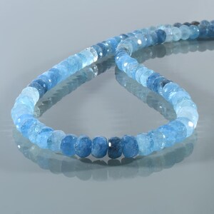 Natural Sea Blue Aquamrine Beads Necklace, Handcrafted 925 Sterling ...