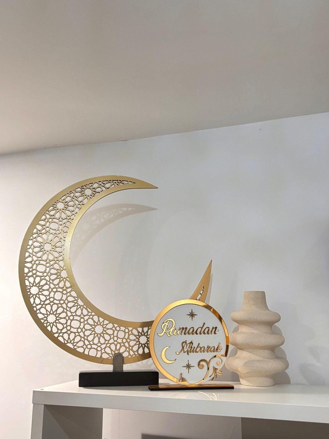 Gold & White Ramadan Mubarak Table Top Art, Ramadan Table Decor ...