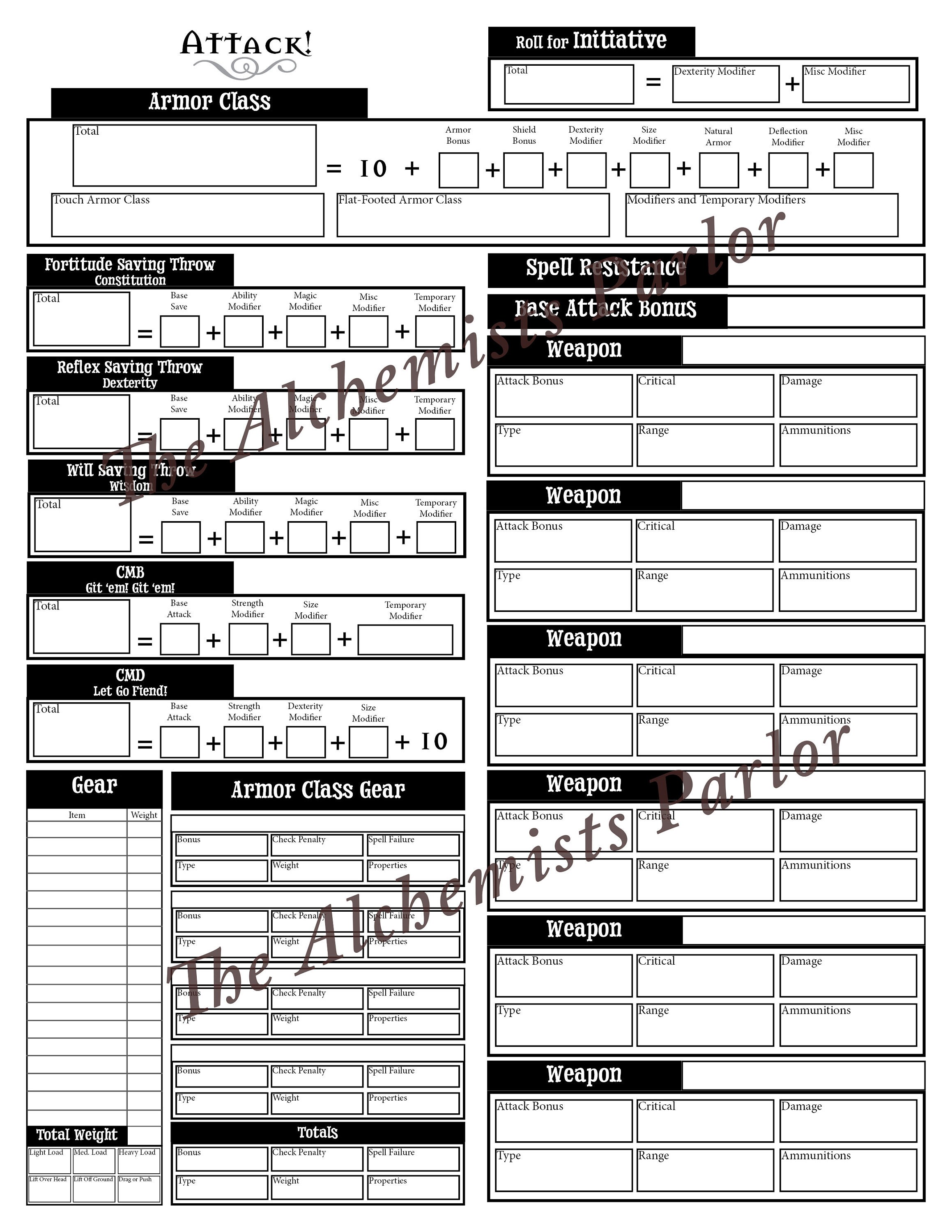 Blank Pathfinder Character Sheet