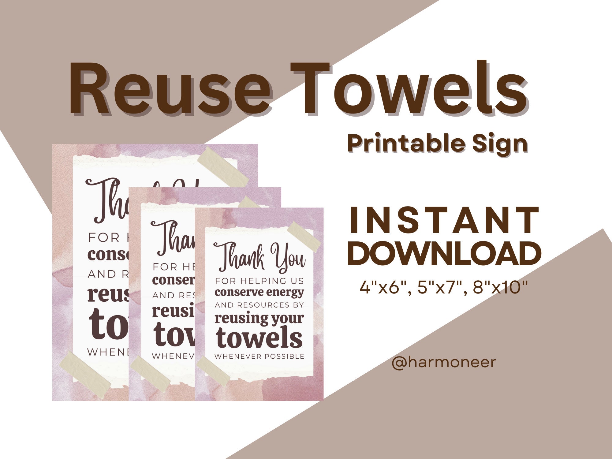 Reuse Towels Printable Sign in Pink Watercolor | INSTANT DOWNLOAD | for ...