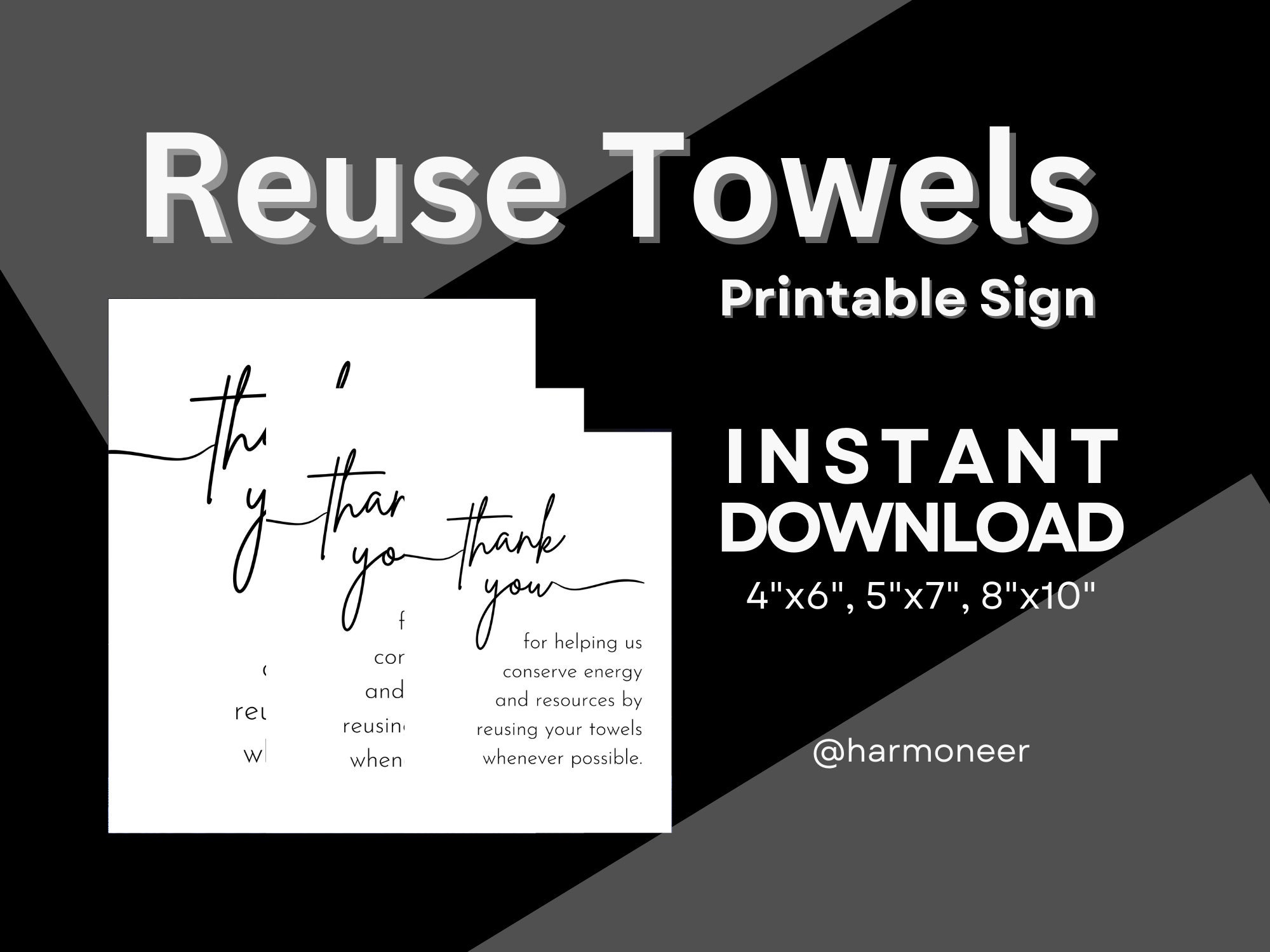 Reuse Towels Printable Sign in Minimal Monochrome INSTANT DOWNLOAD for ...