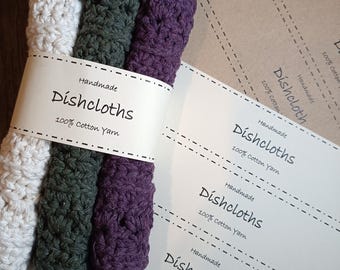 2 PRINTABLE PDF ~ Dishcloth ~ Dishcloths Wrap Label ~ Washcloth ~ DIY ...