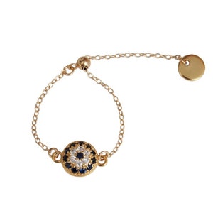 Evil Eye Chain Ring Adjustable 18k Gold Plated Stackable Rings ...