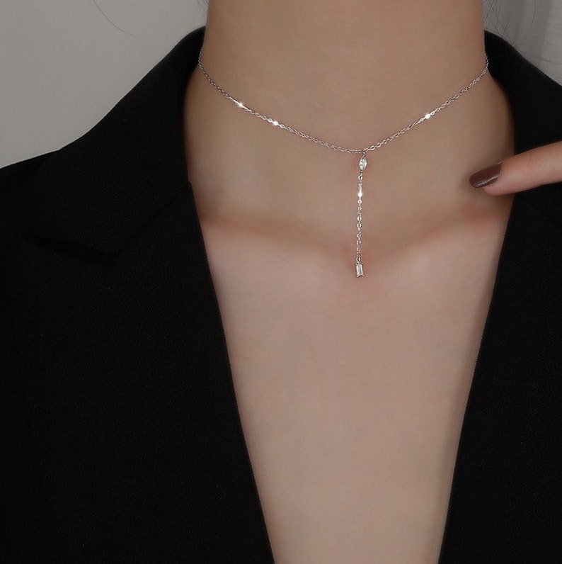 CZ Charm Choker Necklace 925 Sterling Silver Silver or - Etsy