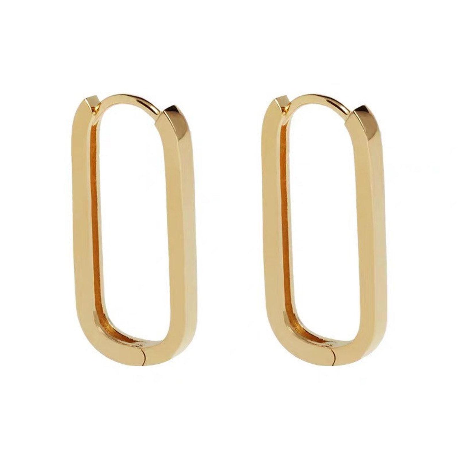 Round Corner Rectangle Hoop Earrings 925 Sterling Silver | Etsy