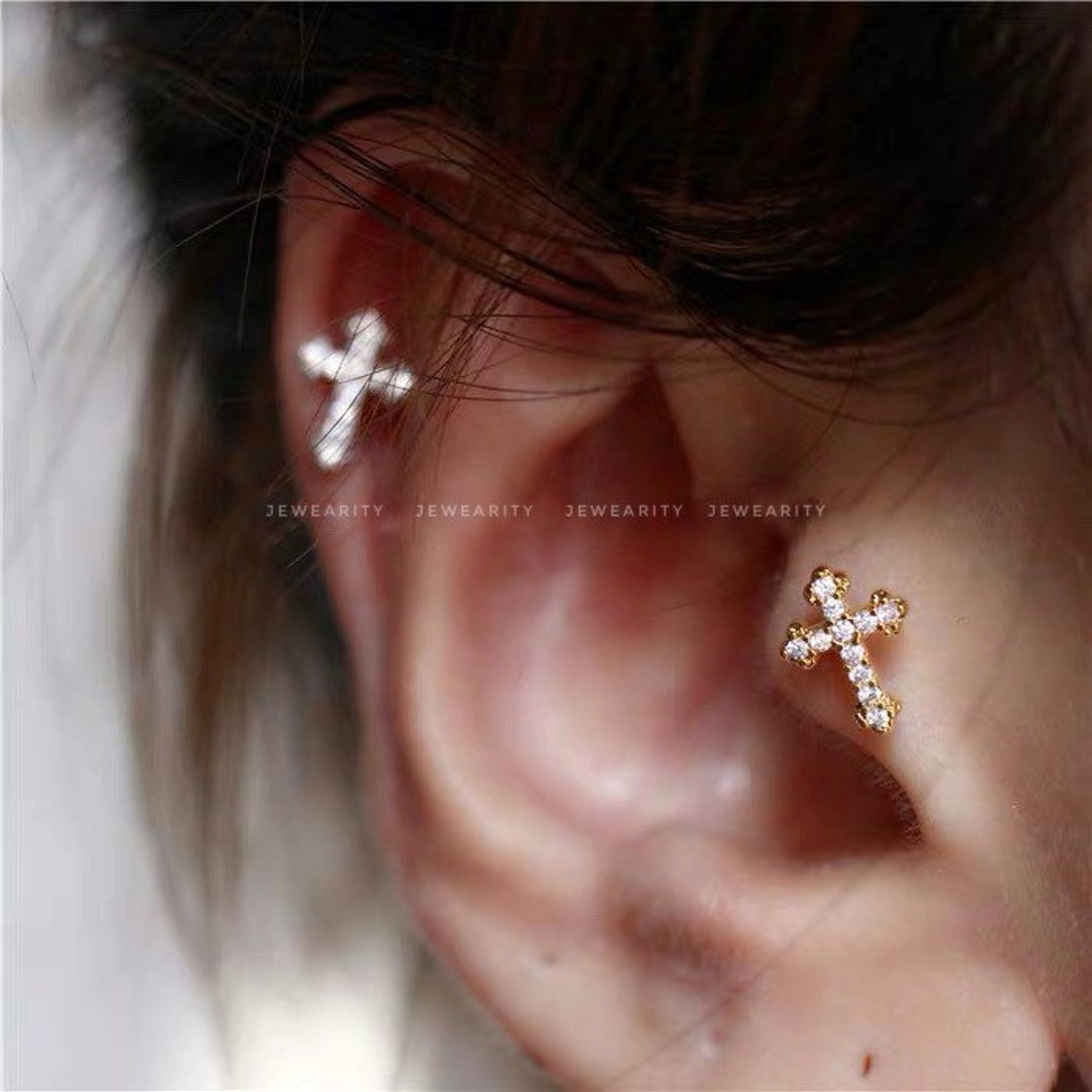 Mini CZ Paved Cross Screw Stud Earrings Gold Silver Plated on - Etsy